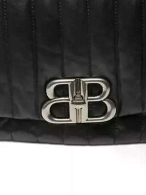 Balenciaga Monaco Quilted Logo-plaque Shoulder Bag - Black
