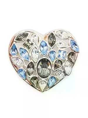Saint Laurent Pre-owned Crystal-embellished Heart Pin - Silver