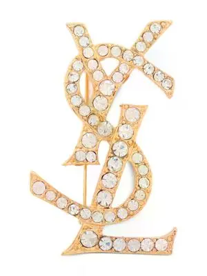 Saint Laurent Cassandre Crystal-embellished Brooch - Gold