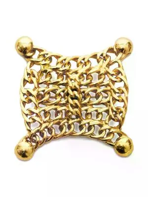 Celine 1980-1990s Triomphe Chain-logo Brooch - Gold