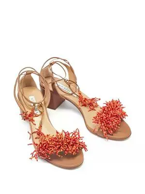 AQUAZZURA 60mm Beaded Block-heel Sandals - Brown