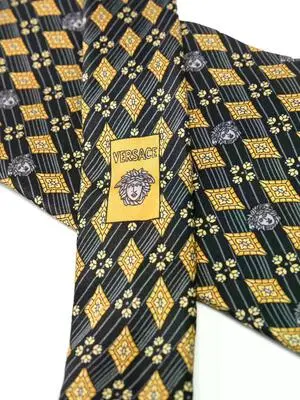 Versace 1990s Medusa Head-print Silk Tie - Grey