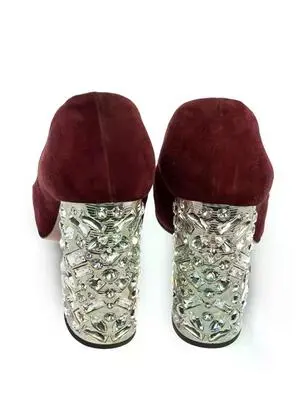 Miu Miu 100mm Embellished Block-heel Suede Pumps