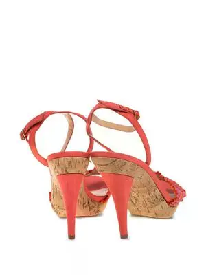SERGIO ROSSI 110mm Embroidered Cork-sole Sandals