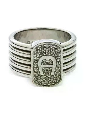 AIGNER Crystal Logo Band Ring - Silver