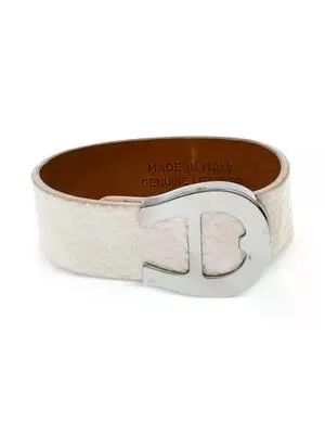 AIGNER Leather Bracelet With Logo Buckle - White