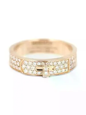 Hermès 18k Rose Gold Diamond Buckle Ring - Pink