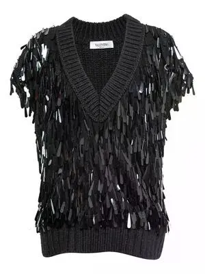 Valentino Garavani Ribbed Sequined Sweater Vest