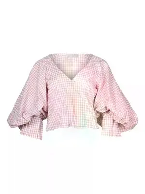 Caroline Constas Gingham Balloon-sleeve Top