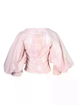 Caroline Constas Gingham Balloon-sleeve Top