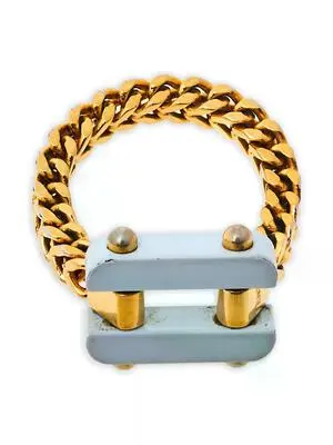 Fendi Pale Blue Resin Chain Ring - Gold