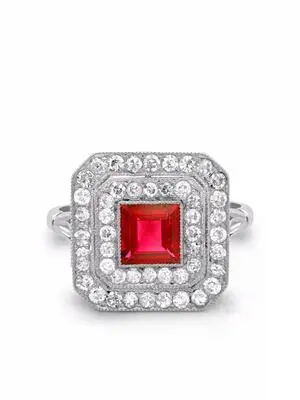 PRAGNELL Platinum Art Deco Ruby And Diamond Ring - Silver