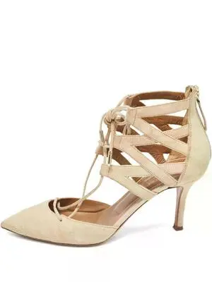 AQUAZZURA 75mm Lace-up Cut-out Pumps - Neutrals