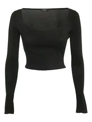 Versace Long-sleeve Scoop-neck Cropped Top