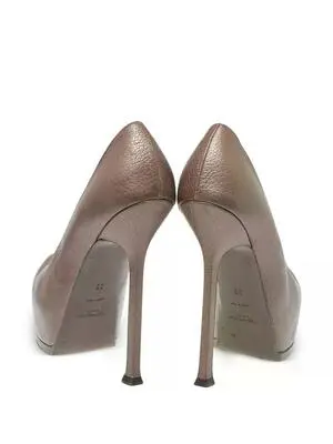 Saint Laurent 140mm Tribtoo Leather Platform Pumps - Brown