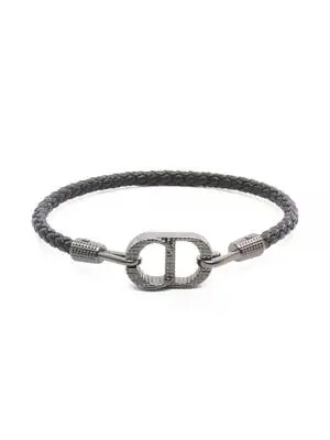 Dior Logo-detail Leather Bracelet - Silver