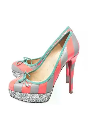 CHRISTIAN LOUBOUTIN 130mm Glitter-embellished Striped Pumps