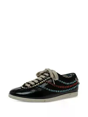 Gucci Crystal-embellished Leather Sneakers - Black