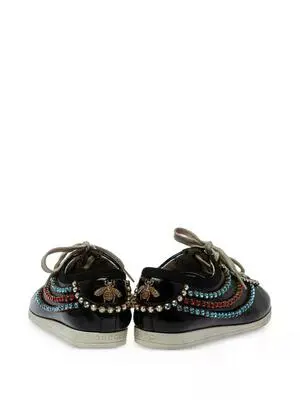 Gucci Crystal-embellished Leather Sneakers - Black