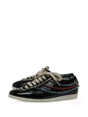 Gucci Crystal-embellished Leather Sneakers - Black