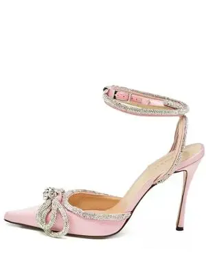 Mach & Mach 100mm Satin Crystal Bow Sandals - Pink
