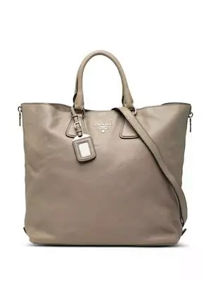 Prada Vitello Daino Side Zip Convertible Tote Satchel - Brown