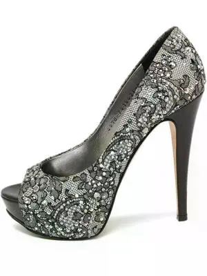 GINA 130mm Rhinestone-embellished Peep-toe Pumps - Black