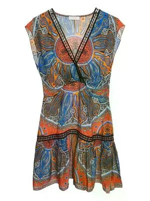 Sandro Paisley-print V-neck Mini Dress With Lace Trim