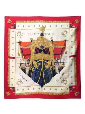 Hermès 1992 Vue Du Carrosse La Galère La Réale Scarf - Red