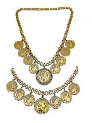 JENNIFER GIBSON JEWELLERY Vintage Ette Chunky Coin Necklace Set - Gold
