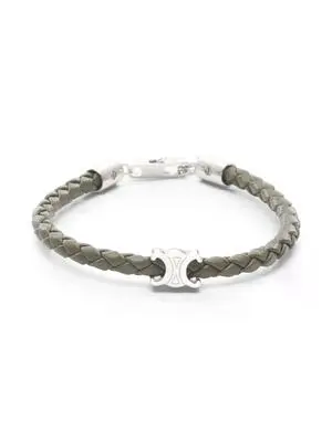 Celine 2020s Triomphe Braided Leather Bracelet - Dark Green, Silver
