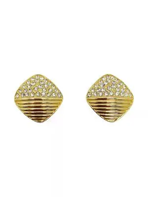 JENNIFER GIBSON JEWELLERY 1980s Ribbed Crystal Clip-on Earrings - Gold