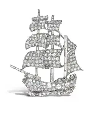 PRAGNELL Platinum Diamond Ship Brooch - Silver