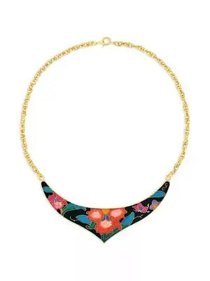 SUSAN CAPLAN 1980s Cloisonné Floral Necklace - Gold
