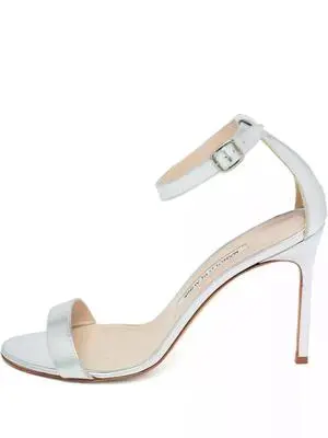 Manolo Blahnik 115mm Leather Heeled Sandals - Silver