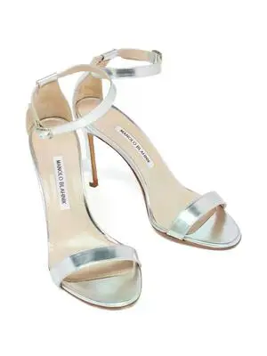 Manolo Blahnik 115mm Leather Heeled Sandals - Silver