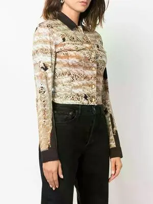 John Galliano 1990s Woven Print Cropped Jacket