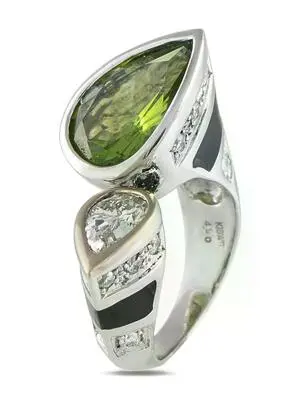 LB EXCLUSIVE 18k White Gold Diamond And Peridot Ring - Silver