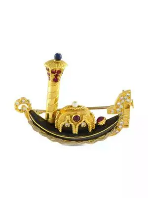 LB EXCLUSIVE 18k Yellow Multi-stone Gondola Brooch - Gold