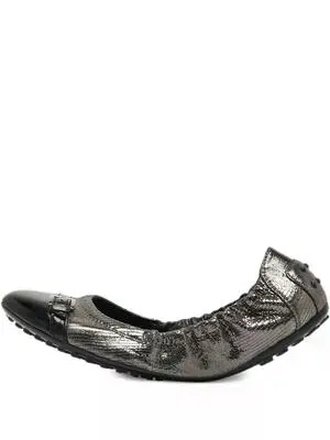 TOD'S Metallic-effect Leather Ballet Flats