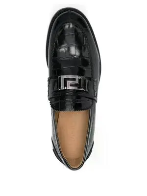 Versace Greca Crocodile-effect Leather Loafers