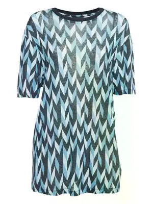 Emporio Armani Zigzag-print Linen Top - Blue