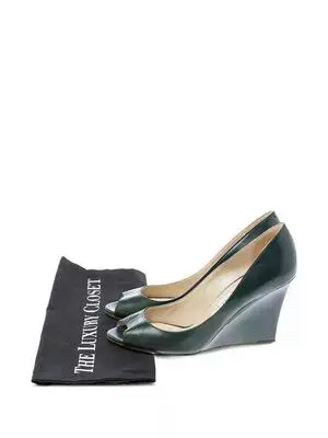 JIMMY CHOO 90mm Baxen Leather Wedge Pumps - Green