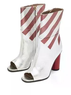 ANYA HINDMARCH 100mm Striped Peep-toe Ankle Boots - Grey
