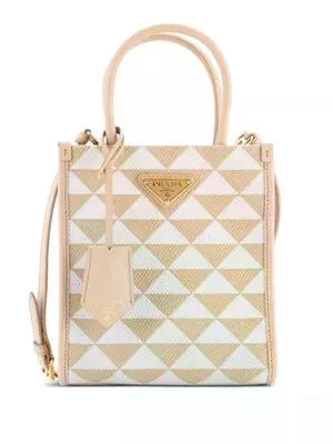 Prada Symbole Shopper Tote Jacquard Mini Crossbody Bag - Neutrals