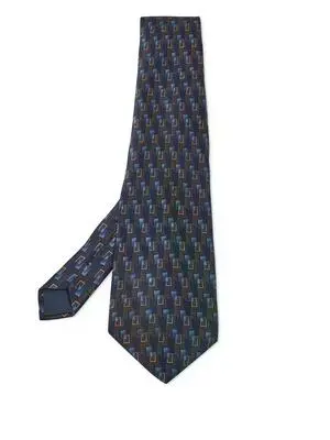 LANVIN Geometric-pattern Silk Tie - Blue