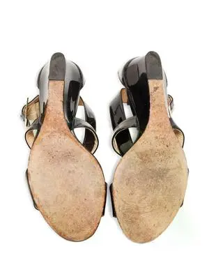 JIMMY CHOO 80mm Leather Wedge Sandals - Black