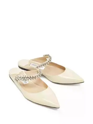 JIMMY CHOO Crystal-embellished Leather Flat Mules