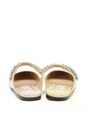 JIMMY CHOO Crystal-embellished Leather Flat Mules