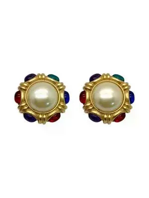JENNIFER GIBSON JEWELLERY 1980s Mughal Cabochon-cut Clip-on Earrings - Gold